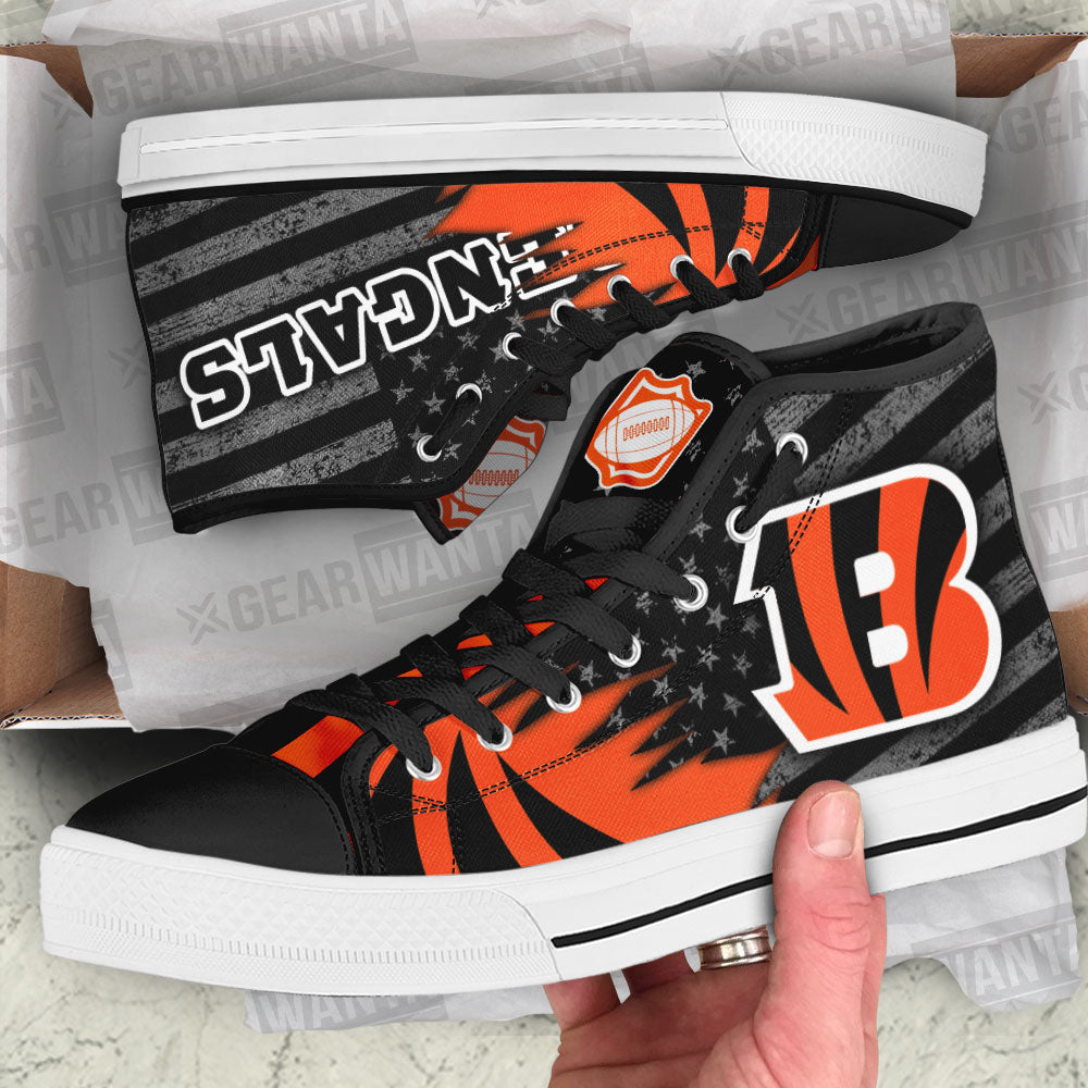 Cincinnati Bengals High Top Shoes Custom American Flag Sneakers | Gear ...